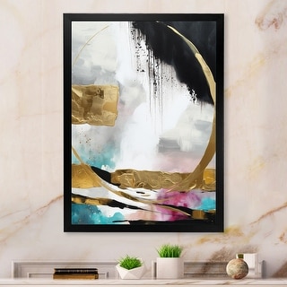 Designart "Gold And Black Geometric Enchantment Ii" Abstract Marble Framed Wall Art For Living ...